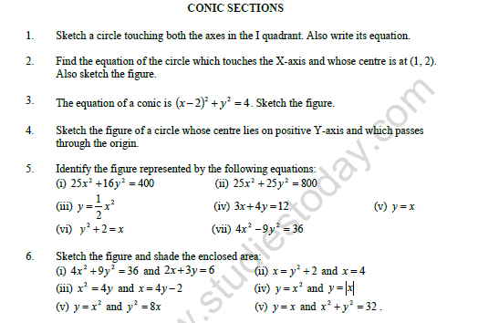 CBSE Class 11 Mathematics Conic Sections Worksheet
